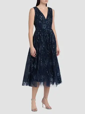 MILLY Tinsley Embroidered V-neck Dress