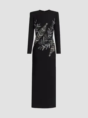 Oscar De La Renta Fern Embroidered Long-sleeve Stretch-wool Gown