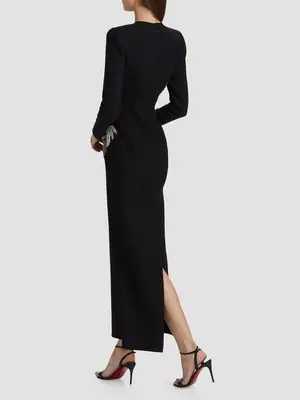 Oscar De La Renta Fern Embroidered Long-sleeve Stretch-wool Gown