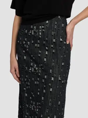 Michael Kors Frayed Denim Pencil Midi-skirt