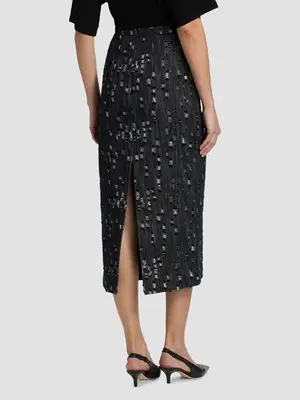 Michael Kors Frayed Denim Pencil Midi-skirt