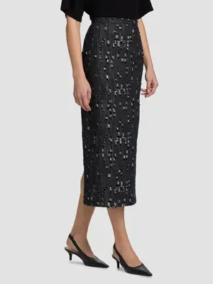 Michael Kors Frayed Denim Pencil Midi-skirt