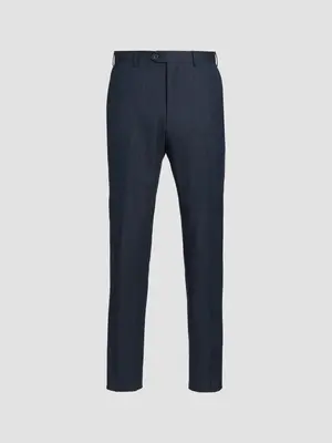 Emporio Armani Flat Front Wool-cotton Trousers - Solid Medium Blue