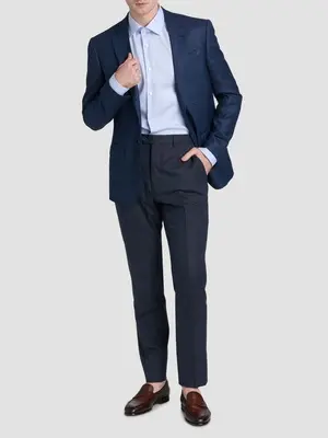 Emporio Armani Flat Front Wool-cotton Trousers - Solid Medium Blue
