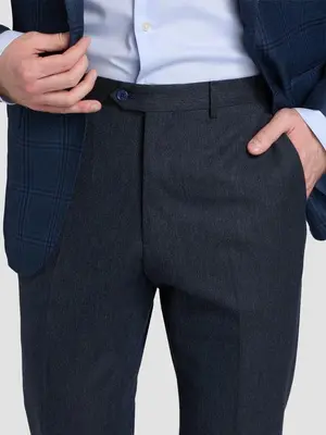 Emporio Armani Flat Front Wool-cotton Trousers - Solid Medium Blue