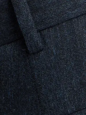 Emporio Armani Flat Front Wool-cotton Trousers - Solid Medium Blue