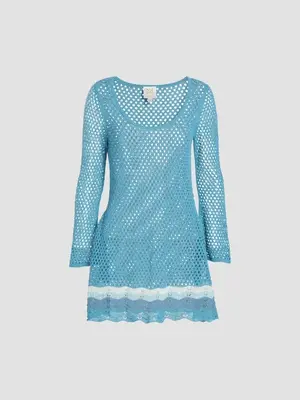 MILLY Crochet-knit Cover-up Minidress - Blue Multi