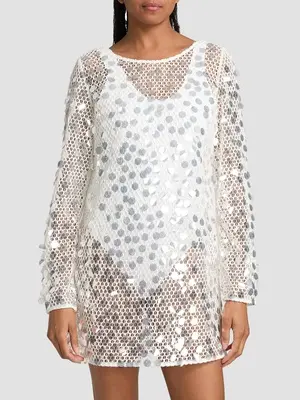 MILLY Paillette Sequined Crochet Cover-up Minidress