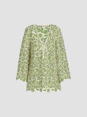 MILLY Leaf Cotton-blend Cover-up Minidress - Green