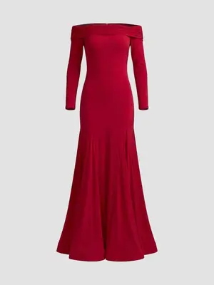 Mac Duggal Jersey Off-the-shoulder Long-sleeve Trumpet Gown
