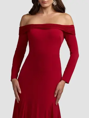 Mac Duggal Jersey Off-the-shoulder Long-sleeve Trumpet Gown