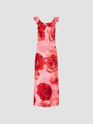 MILLY Scarlett Rose-printed Midi-dress - Pink Multi