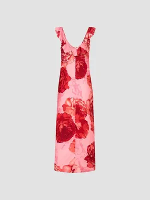 MILLY Scarlett Rose-printed Midi-dress - Pink Multi