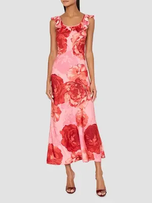 MILLY Scarlett Rose-printed Midi-dress - Pink Multi