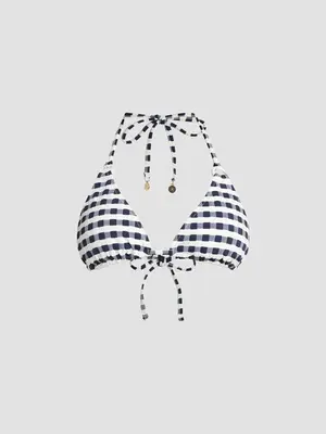 MILLY Cottage Gingham Bikini Top - Navy