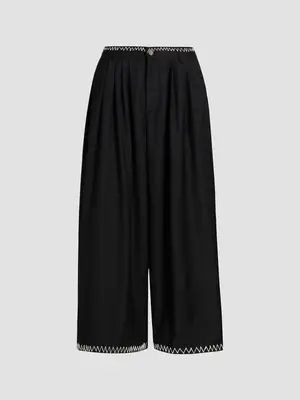 GLASS CYPRESS Wool Embroidered Wide-leg Pants