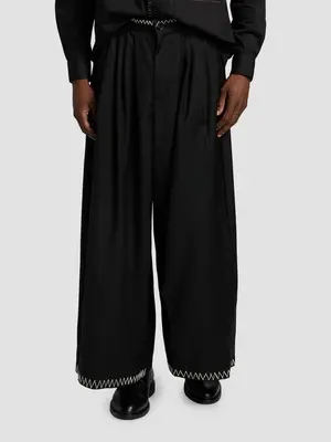 GLASS CYPRESS Wool Embroidered Wide-leg Pants