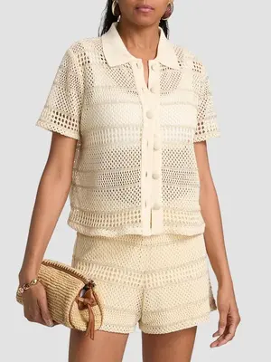 MILLY Crochet Knit Short-sleeve Shirt