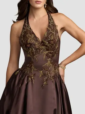 Mac Duggal Satin Beaded-bodice Gown