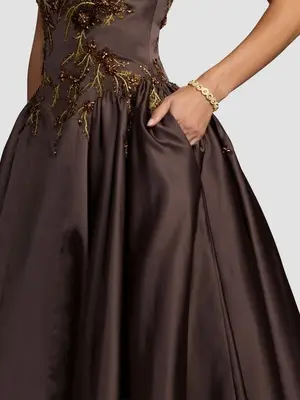 Mac Duggal Satin Beaded-bodice Gown