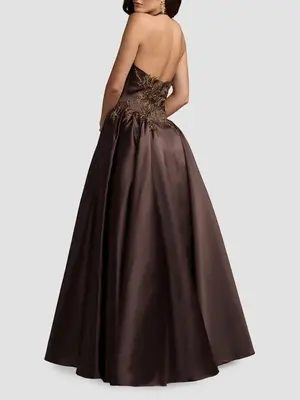 Mac Duggal Satin Beaded-bodice Gown