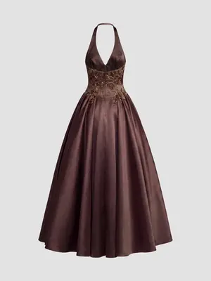 Mac Duggal Satin Beaded-bodice Gown