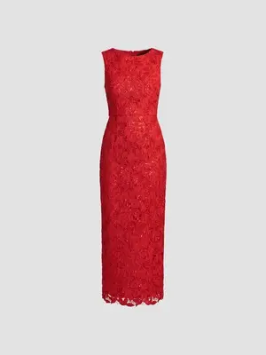 Mac Duggal Lace Leather Sleeveless Dress