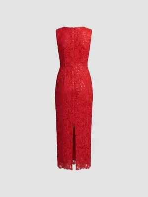Mac Duggal Lace Leather Sleeveless Dress