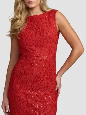 Mac Duggal Lace Leather Sleeveless Dress