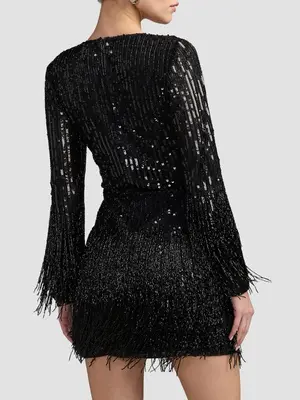 Mac Duggal Sequined Fringed Mini Dress