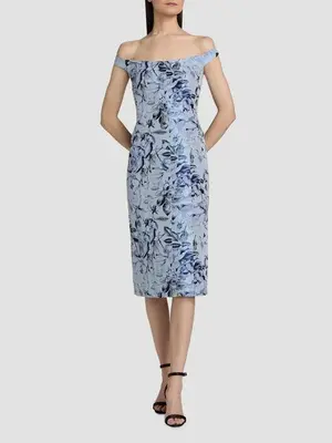 MILLY Mel Floral Jacquard Off-the-shoulder Midi-dress