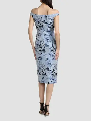 MILLY Mel Floral Jacquard Off-the-shoulder Midi-dress