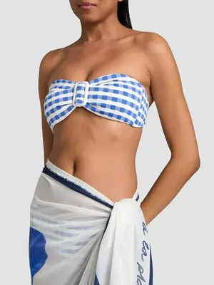 MILLY Margot Gingham Bandeau Bikini Top