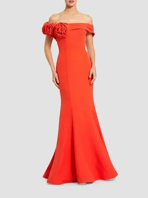 Mac Duggal Ieena One Satin Off-the-shoulder Gown - Cayenne