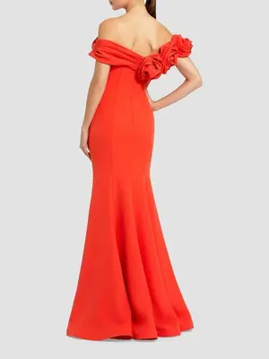 Mac Duggal Ieena One Satin Off-the-shoulder Gown - Cayenne