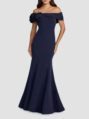 Mac Duggal Ieena One Satin Off-the-shoulder Gown - Navy