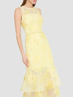 MILLY Anna Grand Fleur Sleeveless Evening Dress - Lemon