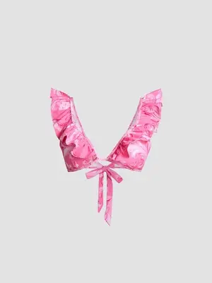 MILLY Canopee Abstract Ruffled Bikini Top - Pink Multi