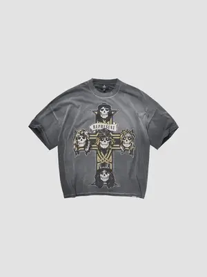 REPRESENT Guns N' Roses Cross Crewneck T-shirt - Stained Black