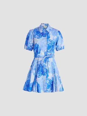MILLY Juni Printed Stretch Cotton Poplin Mini-shirtdress