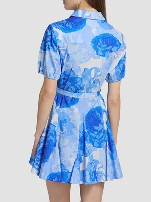MILLY Juni Printed Stretch Cotton Poplin Mini-shirtdress