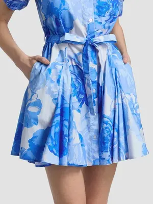 MILLY Juni Printed Stretch Cotton Poplin Mini-shirtdress