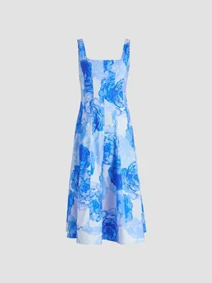 MILLY Nia Printed Stretch Cotton Poplin Midi-dress - Blue Multi