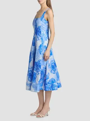 MILLY Nia Printed Stretch Cotton Poplin Midi-dress