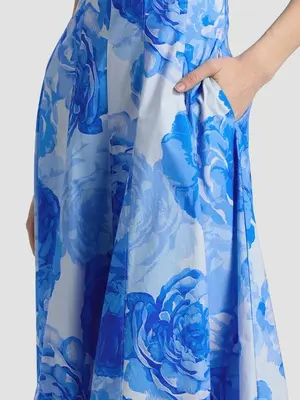 MILLY Nia Printed Stretch Cotton Poplin Midi-dress