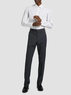 Emporio Armani Flat Front Wool Trousers - Grey