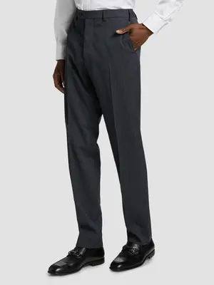 Emporio Armani Flat Front Wool Trousers - Grey