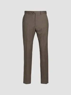 Emporio Armani Flat Front Wool Trousers Solid Medium Beige