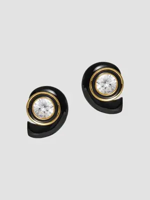 Lele Sadoughi Deco Swirl 14k-gold-plated, Enamel & Crystal Stud Earrings - Jet