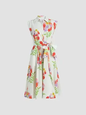 MILLY Jules Paris Bouquet Poplin Midi-dress - White Multi